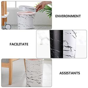 DOITOOL Plastic Trash Can Round Marble Print Rubbish Bin Kitchen Waste Basket Decorative Garbage Storage Container for Home Office Bathroom Bedroom Living Room