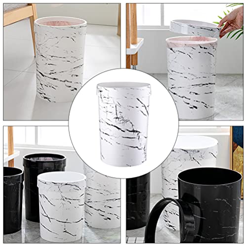 DOITOOL Plastic Trash Can Round Marble Print Rubbish Bin Kitchen Waste Basket Decorative Garbage Storage Container for Home Office Bathroom Bedroom Living Room