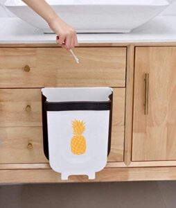 hanging trash can for kitchen cabinet door, collapsible trash bin, portable home & outdoor garbage can with pineapple logo + free large bamboo kitchen dish cloths(white)