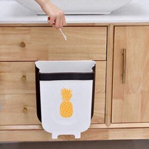 Hanging Trash Can for Kitchen Cabinet Door, Collapsible Trash Bin, Portable Home & Outdoor Garbage Can with Pineapple Logo + Free Large Bamboo Kitchen Dish Cloths(White)