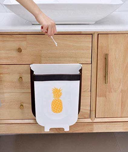 Hanging Trash Can for Kitchen Cabinet Door, Collapsible Trash Bin, Portable Home & Outdoor Garbage Can with Pineapple Logo + Free Large Bamboo Kitchen Dish Cloths(White)