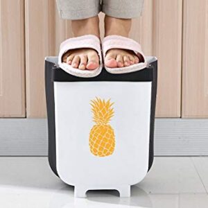 Hanging Trash Can for Kitchen Cabinet Door, Collapsible Trash Bin, Portable Home & Outdoor Garbage Can with Pineapple Logo + Free Large Bamboo Kitchen Dish Cloths(White)