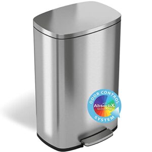 itouchless softstep 2.0 step trash can, 13 gallon stainless steel with deodorizer filter system & inner bucket, 50 liter foot pedal garbage bin for office and kitchen, soft and quiet lid close