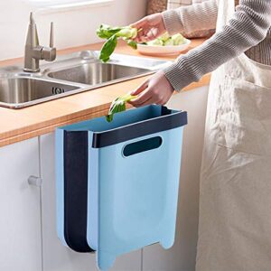 hanging kitchen trash can collapsible garbage bin small compact garbage can hanging garbage can for kitchen cabinet door foldable plastic car bathroom waste basket – 2.4 gallon (blue)