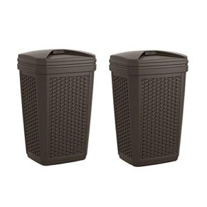 suncast 30 gallon resin wicker decorative outdoor trash hideaway, java (2 pack)