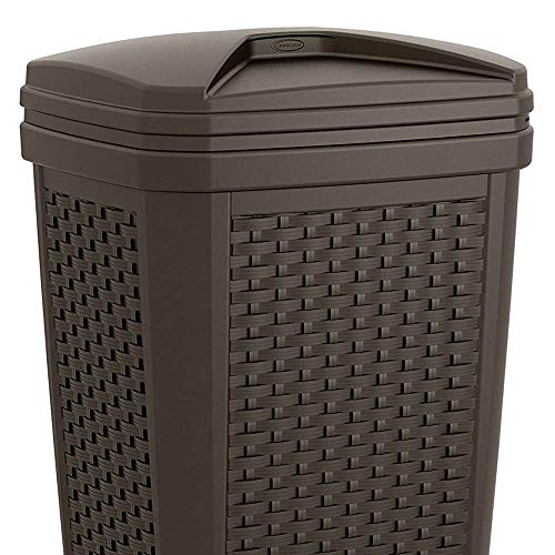 Suncast 30 Gallon Resin Wicker Decorative Outdoor Trash Hideaway, Java (2 Pack)