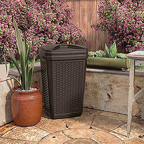 Suncast 30 Gallon Resin Wicker Decorative Outdoor Trash Hideaway, Java (2 Pack)