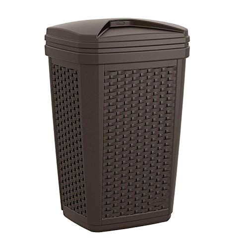 Suncast 30 Gallon Resin Wicker Decorative Outdoor Trash Hideaway, Java (2 Pack)