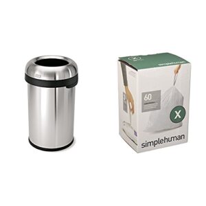 simplehuman 80 litre bullet open can heavy-gauge brushed stainless steel + code x 60 pack liners