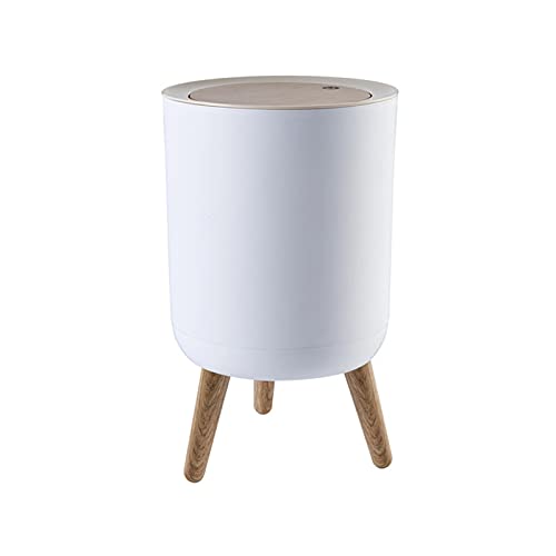 High Foot Trash Can, Home Creative with Lid Press Living Room Bathroom Kitchen Garbage Can Strong Nordic Style Trash Can White 14.2'' x 8.6''