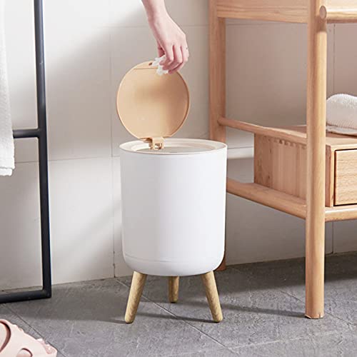 High Foot Trash Can, Home Creative with Lid Press Living Room Bathroom Kitchen Garbage Can Strong Nordic Style Trash Can White 14.2'' x 8.6''