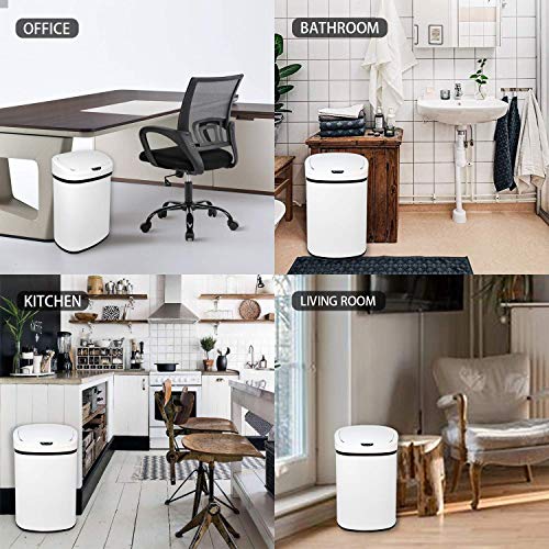 13 Gallon Trash Can Kitchen Garbage Can Waste Bin with Lid Automatic Garbage Bins Touchless Stainless Steel Sensor Trash Can for Home Office Bedroom Living Room, White