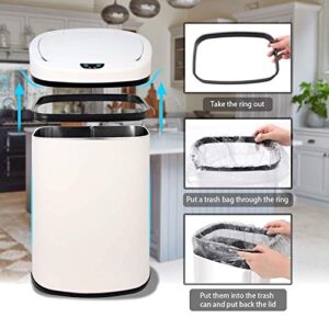 13 Gallon Trash Can Kitchen Garbage Can Waste Bin with Lid Automatic Garbage Bins Touchless Stainless Steel Sensor Trash Can for Home Office Bedroom Living Room, White