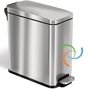 itouchless softstep 3 gallon small step pedal stainless steel, 11 liter bathroom, removable inner bucket, soft and silent open and close garbage bin