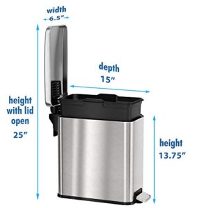 iTouchless SoftStep 3 Gallon Small Step Pedal Stainless Steel, 11 Liter Bathroom, Removable Inner Bucket, Soft and Silent Open and Close Garbage Bin