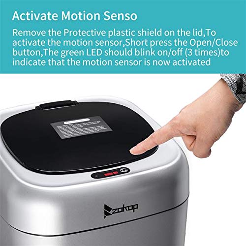 Zokop 35L Smart Motion Sensor Automatic Trash Can Waste Bin Silver