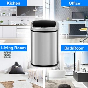 Kitchen Trash Can Stainless Steel Garbage Trash Can 13 Gallon / 50L Automatic Touch Free High-Capacity Garbage Can with Lid Home Bathroom Office Restroom Brushed Large Dustbin,Silver