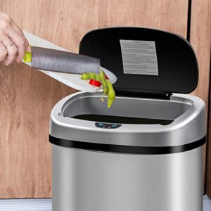 Kitchen Trash Can Stainless Steel Garbage Trash Can 13 Gallon / 50L Automatic Touch Free High-Capacity Garbage Can with Lid Home Bathroom Office Restroom Brushed Large Dustbin,Silver