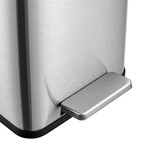 QUALIAZERO 10L/2.6Gal Heavy Duty Hands-Free Stainless Steel Bath/Office Step Trash Can, Fingerprint-Resistant Soft Close Lid Trashcan, Slim