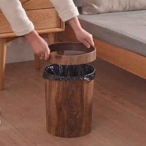 1PC Wood Grain Trash can Retro Plastic Trash can Round Plastic Trash can Living Room Kitchen Toilet Plastic Trash can