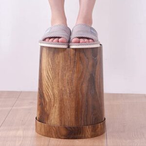 1PC Wood Grain Trash can Retro Plastic Trash can Round Plastic Trash can Living Room Kitchen Toilet Plastic Trash can