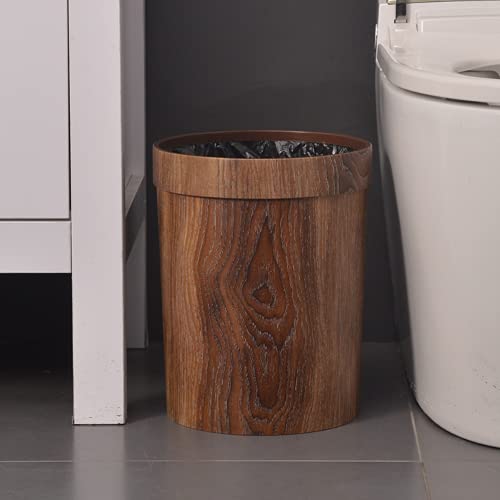 1PC Wood Grain Trash can Retro Plastic Trash can Round Plastic Trash can Living Room Kitchen Toilet Plastic Trash can