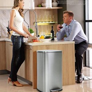 Kitchen Trash Can with Lid for Office Bedroom Bathroom Step Trash Bin Fingerprint-Proof Garbage Bin Brushed Stainless Steel 13 Gallon / 50 Liter