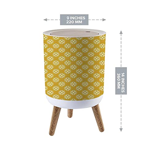 Press Cover Round Trash Bin with Legs Raster Geometric Floral Seamless in Mustard Yellow Color Simple Push Top Trash Can with Lid Dog Proof Garbage Can Wastebasket for Living Room 7L/1.8 Gallon