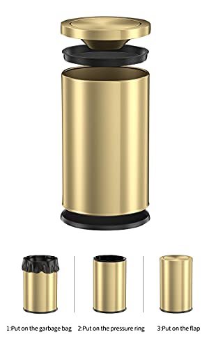 Black Bathroom Trash can with lids, Gold Trash can,Office Trash can,Garbage can with a lid for Bedroom,Living Room,Kitchen (Black with Silver Lid)