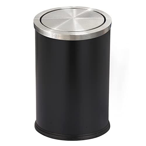 Black Bathroom Trash can with lids, Gold Trash can,Office Trash can,Garbage can with a lid for Bedroom,Living Room,Kitchen (Black with Silver Lid)