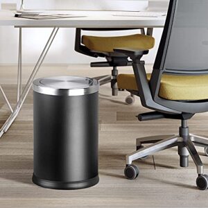 Black Bathroom Trash can with lids, Gold Trash can,Office Trash can,Garbage can with a lid for Bedroom,Living Room,Kitchen (Black with Silver Lid)