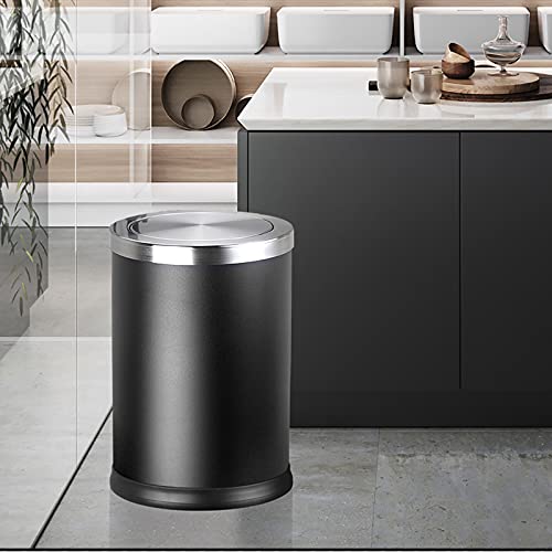 Black Bathroom Trash can with lids, Gold Trash can,Office Trash can,Garbage can with a lid for Bedroom,Living Room,Kitchen (Black with Silver Lid)