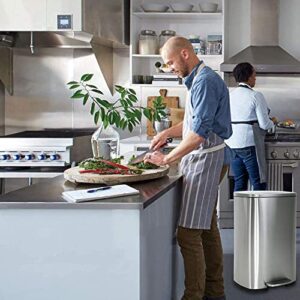 Hkeli Kitchen Trash 13 Gallon Brushed Stainless Steel Step Garbage Can with Soft Slow Lid Pedal Trash Can High Capacity 50 Liter Waste Bin for Bathroom Bedroom Home Office