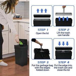 HHS Kitchen Trash Can 13 Gallon 50L Garbage Can Motion Sensor Plastic Waste Bin Touch Free High Capacity Recycle Dustbin with Lid for Home Office Bedroom Bathroom, Black