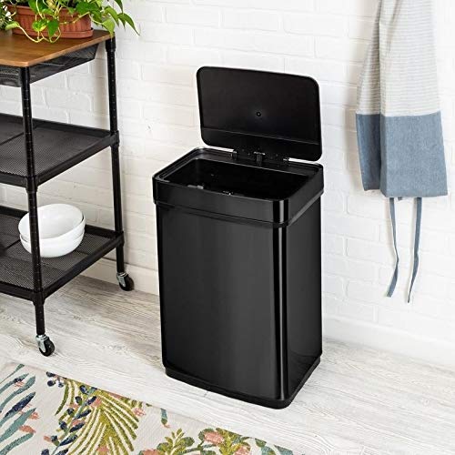 50l Black Stainless Steel Motion Sensor Trash Can Rectangle Decorative