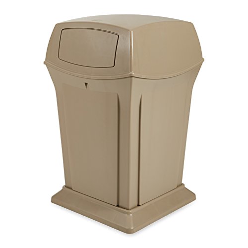 Rubbermaid Commercial Structural Foam 45-Gallon Ranger Fire-Safe Trash Can, Square, Beige