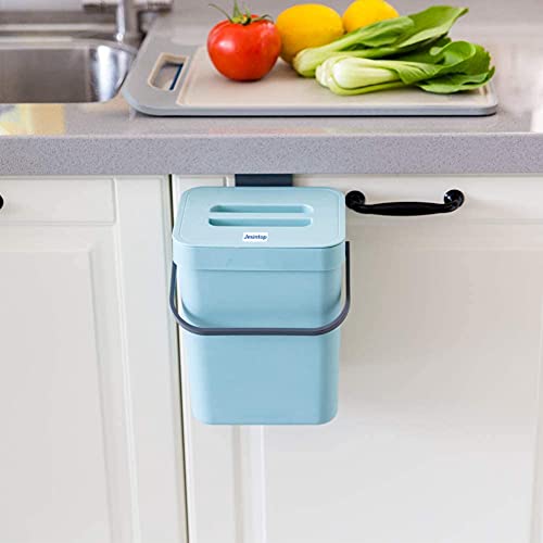 Small Compost Bin with Lid Blue Plastic Waste Basket 5 L/ 1.3 Gallons Mountable Compost Bucket Hanging Waste Bin for Office,Dog Poop Waste Compost Bin for Kitchen Trash Can Garbage Bin for Bedroom