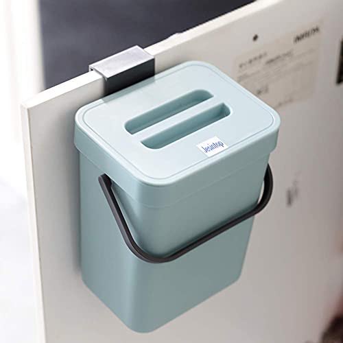 Small Compost Bin with Lid Blue Plastic Waste Basket 5 L/ 1.3 Gallons Mountable Compost Bucket Hanging Waste Bin for Office,Dog Poop Waste Compost Bin for Kitchen Trash Can Garbage Bin for Bedroom