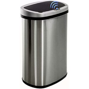 trash can,13 gallon automatic garbage can,kitchen trash can with lid,modern style touch free high-capacity brushed stainless steel waste bin,for bathroom kitchen office home,indoor and outdoor