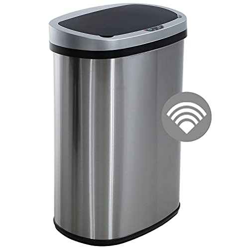 HCY Trash Can, 13 Gallon Automatic Waste Bin Mute Metal Garbage Can with Lid Stainless Steel 50 Liter for Kitchen, Office, Bedroom, Bathroom, Living Room (Stainless Steel)