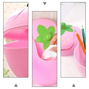 NUOBESTY Mini Trash Can with Swing Lid, Trash bin 1 Pc Desktop Mini Waste Can Pink Strawberry Cute Trash Bin for Table|19x15x15cm/ 7. 47x5. 89x5. 89 Rubbish bin Inch Small Trash bin