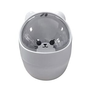 koqwez33 mini desktop trash, multi-function storage bucket with swing lid design, reusable desktop cute cartoon indoor trash storage basket for indoor grey