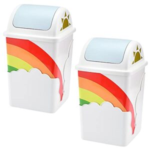 rainbow trash can – cute waste basket for kids room – 9.6”x9.6”x15.7” indoor swing top trash can with lid – garbage can for school & daycare – swivel touchless garbage cans – white plastic trash can