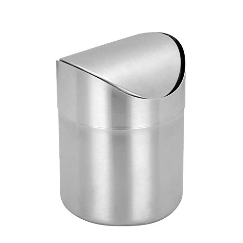 carduran Mini Trash Can Stainless Steel Household Living Room Bedroom with Shake Lid Office Creative Desktop Storage Trash Can - Silver