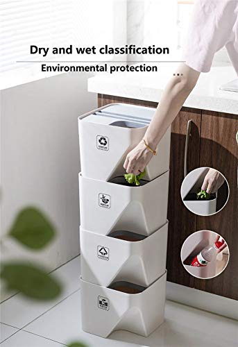 Kitchen Trash Can Stacked Sorting Trash Bin Recycling Bin Household Dry and Wet Separation Waste Bin Rubbish Bin for Living Room, Office, Bedroom, Bathroom, Kitchen (Grey, Large)