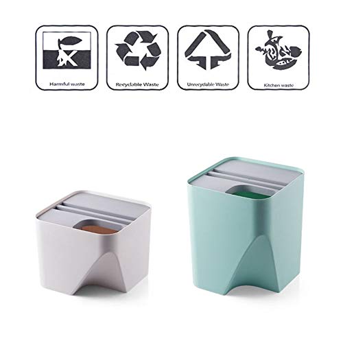 Kitchen Trash Can Stacked Sorting Trash Bin Recycling Bin Household Dry and Wet Separation Waste Bin Rubbish Bin for Living Room, Office, Bedroom, Bathroom, Kitchen (Grey, Large)