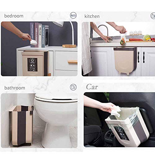 Perfuw Folding Waste Bin, Kitchen Hanging Trash Can, Collapsible Trash Bin for Kitchen Cabinet Door, Creative Wall Mounted Waste Bin for Bathroom & Car, Portable Home Garbage Storage Bucket