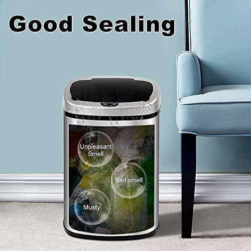 HHS Kitchen Trash Can Touch Free Automatic Stainless Steel Waste Bin 13 Gallon Metal Garbage Can with Lid 50 Liter Large Capacity Brushed Motion Sensor Trash Can for Kitchen Office Bedroom, Silver.