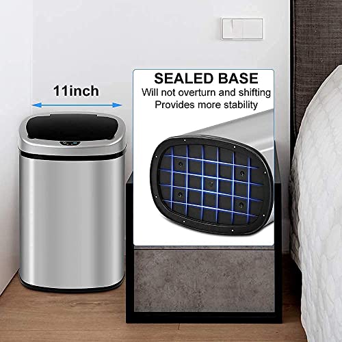 HHS Kitchen Trash Can Touch Free Automatic Stainless Steel Waste Bin 13 Gallon Metal Garbage Can with Lid 50 Liter Large Capacity Brushed Motion Sensor Trash Can for Kitchen Office Bedroom, Silver.