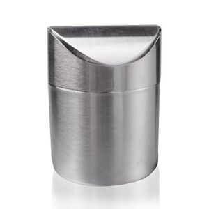 haoun mini dustbin, recycling countertop trash can brushed stainless steel table desk swing lid garbage bin wastebasket